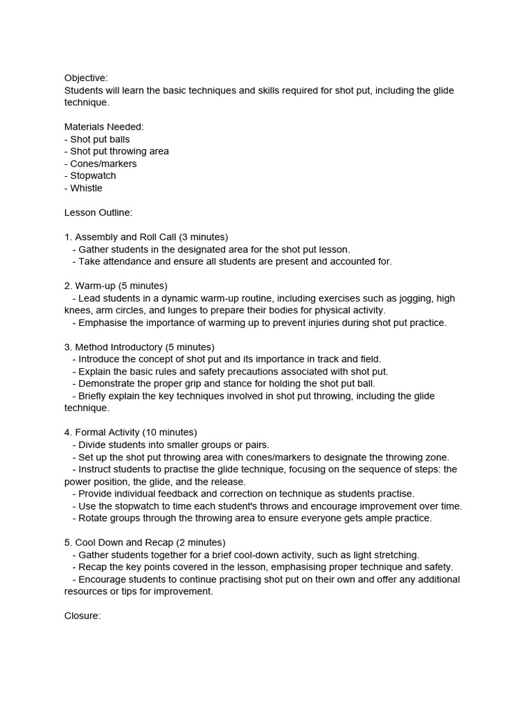 Shot Put Techniques and Safety Guide | PDF | Career & Growth ...