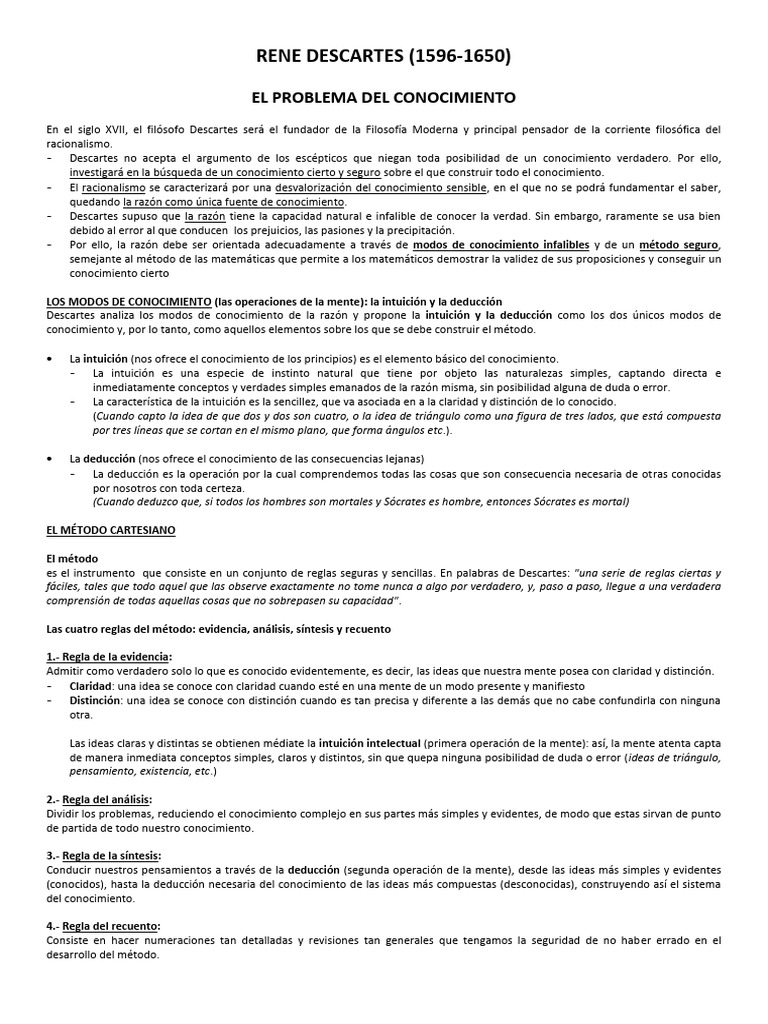 Racionalismo y Método de Descartes | PDF | René Descartes | Teoría de ...