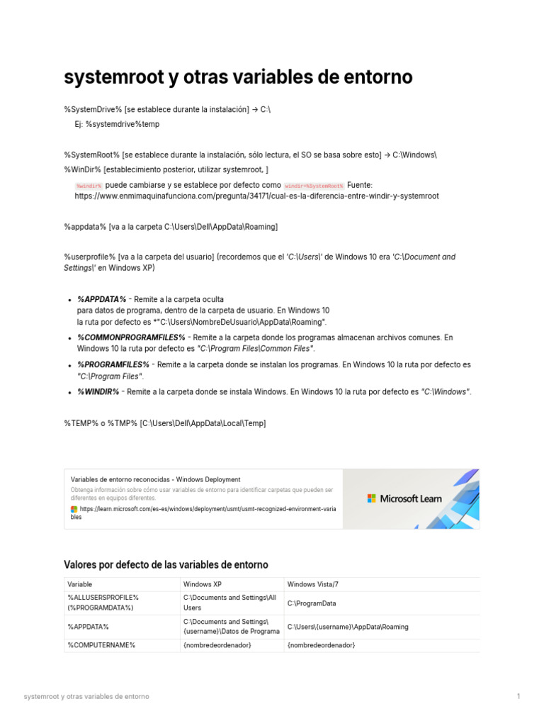systemroot y otras variables | PDF | Plataformas de computación ...