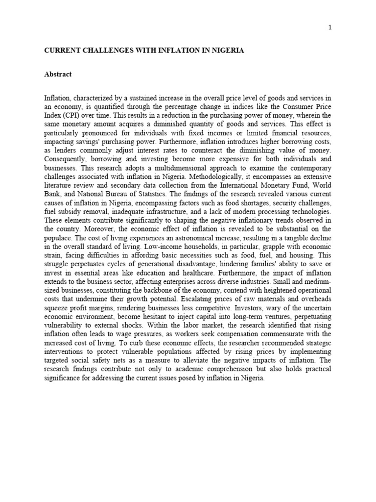 Current Challenges With Inflation in Nigeria | PDF | Cost Of Living ...