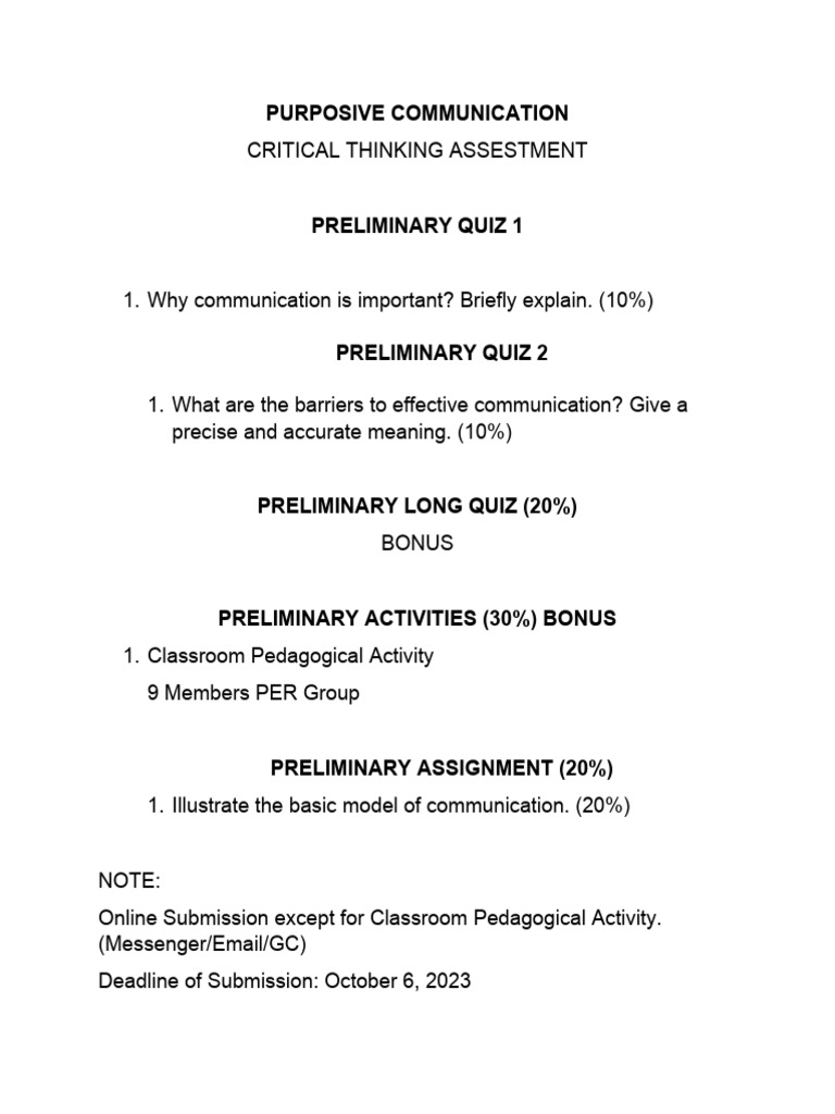 Purposive Communication Prelim Activities | PDF