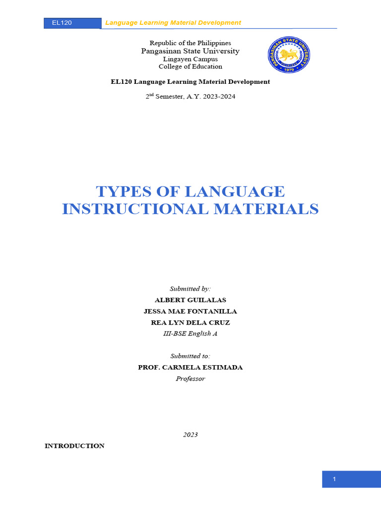Types of Language Instructional Materials | PDF | Multimedia | Teachers
