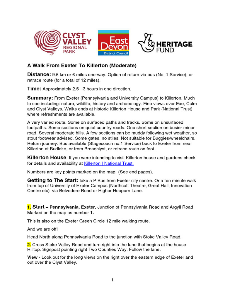 Walk From Exeter To Killerton | PDF | Exeter