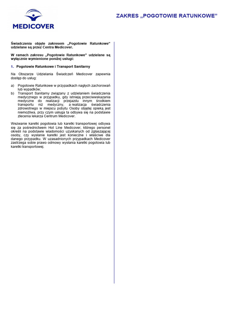 Zakres Pakietu - Medicover | PDF