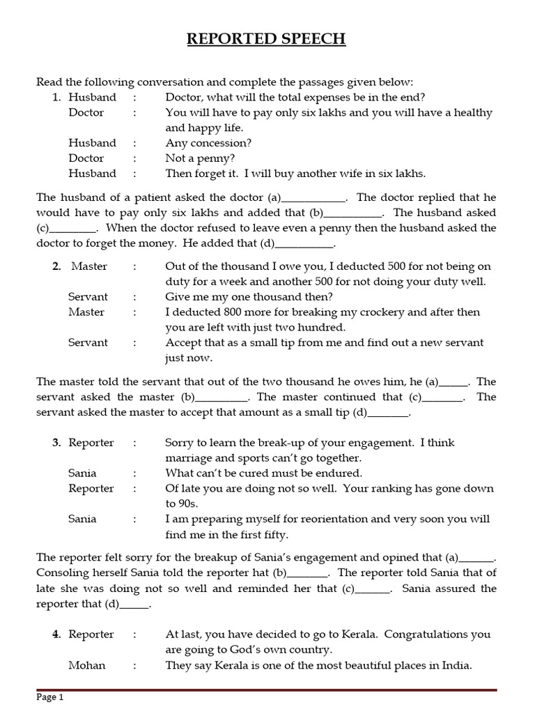 Reported Speech Exercise | PDF
