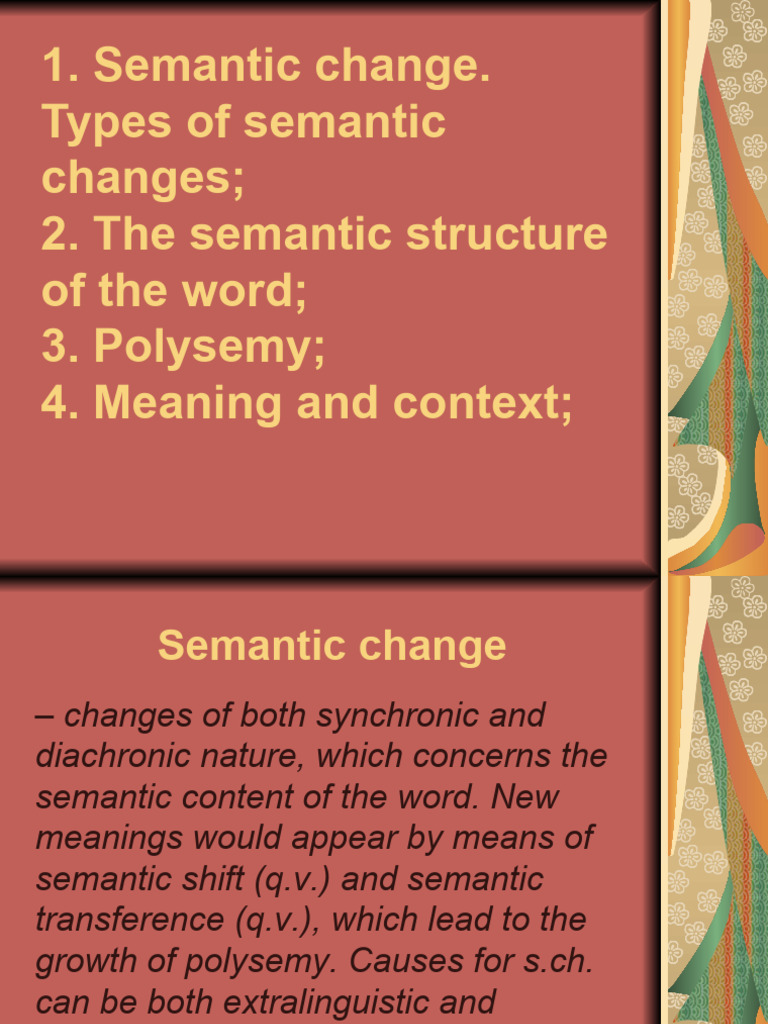 Semantic Change. Types of Semantic Changes | PDF | Word | Linguistic Morphology