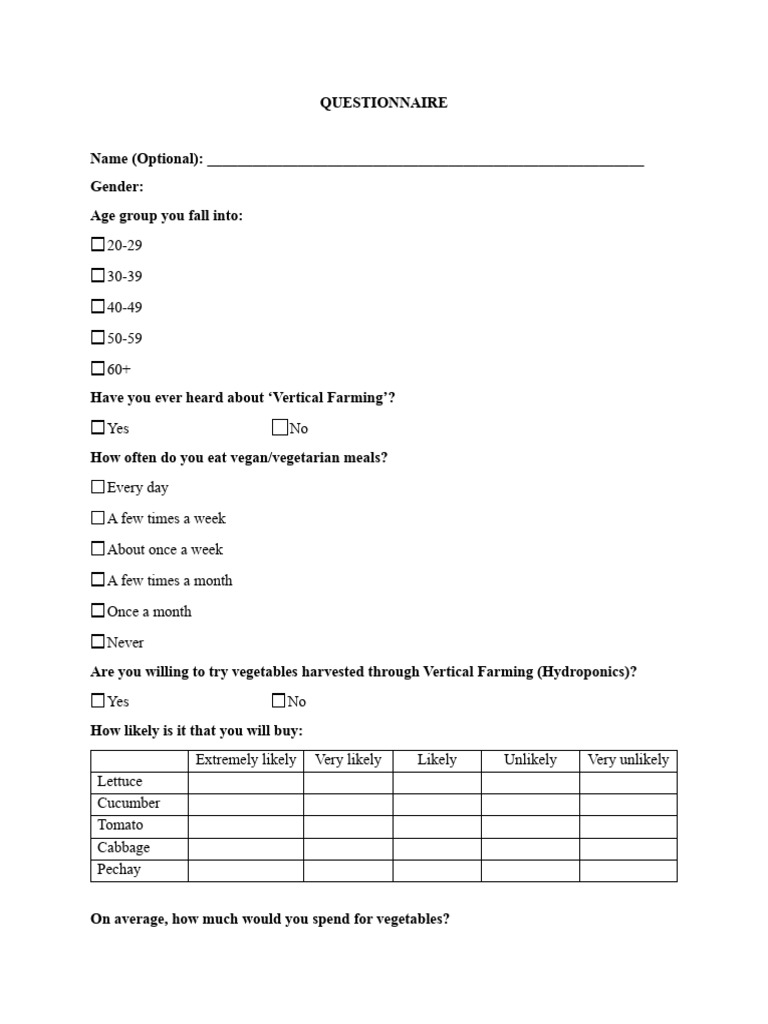 Consumer Questionnaire | PDF | Vegetables | Tomato