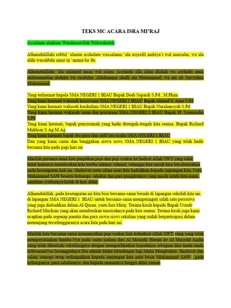 TEKS MC ACARA ISRA MIRAJ | PDF