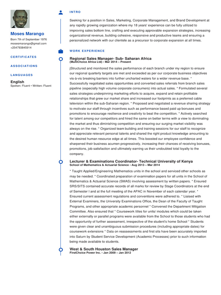 Moses Marango CV | PDF | Sales | Business