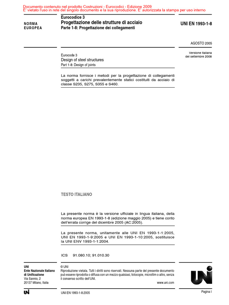 UNI EN 1993-1-8-2005 ITA Collegamenti | PDF