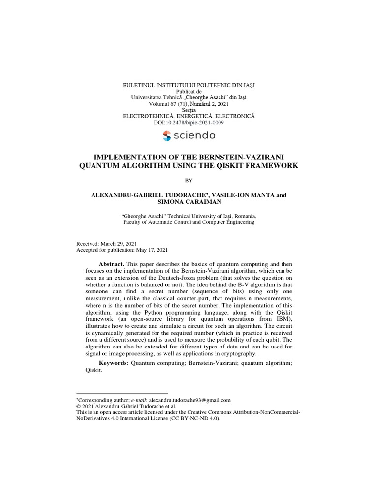 Implementation of The BernsteinVazirani Quantum Algorithm Using The Qiskit Framework | PDF ...