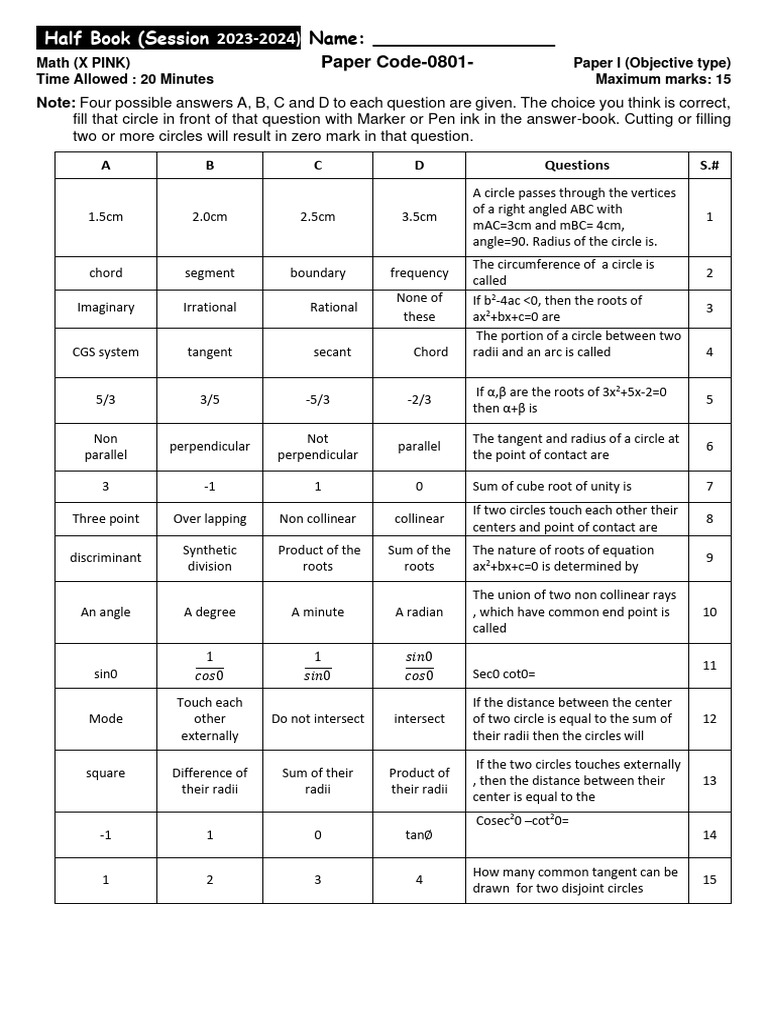 Half Book X Math | PDF | Circle | Pi