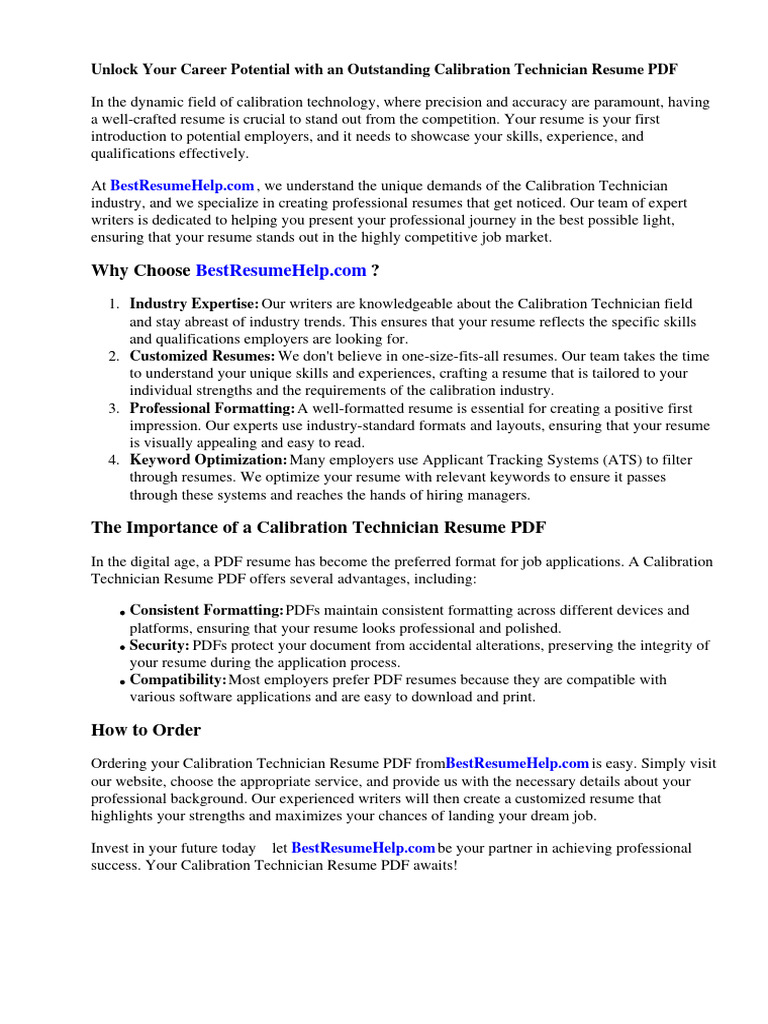 Calibration Technician Resume PDF | PDF | Calibration | Engineering
