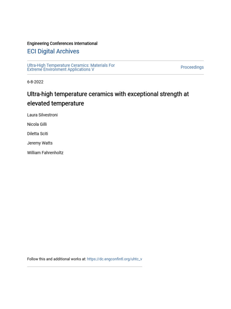 Ultra-High Temperature Ceramics With Exceptional Strength at Elev | PDF ...