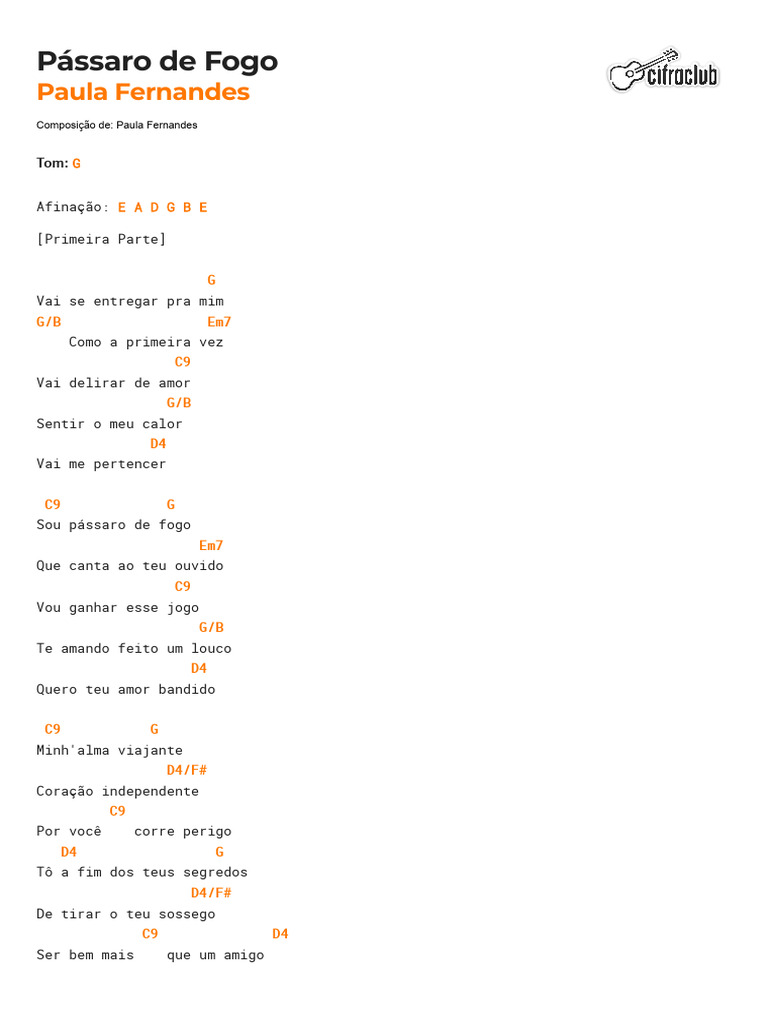 Cifra Club - Paula Fernandes - Pássaro de Fogo | PDF