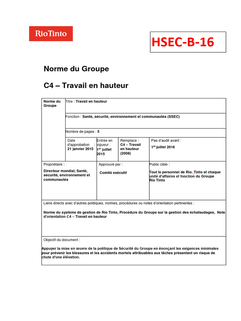 RT Working at Heights Standard FR | PDF | Sécurité