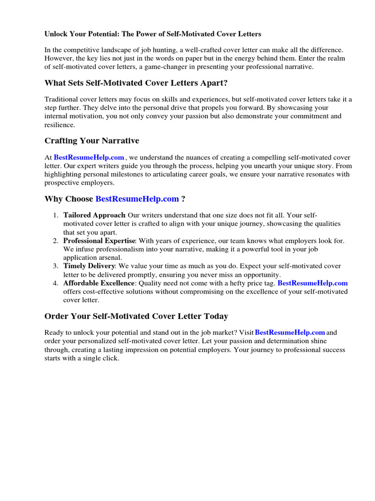 Self Motivated Cover Letter | PDF | Résumé | Motivation