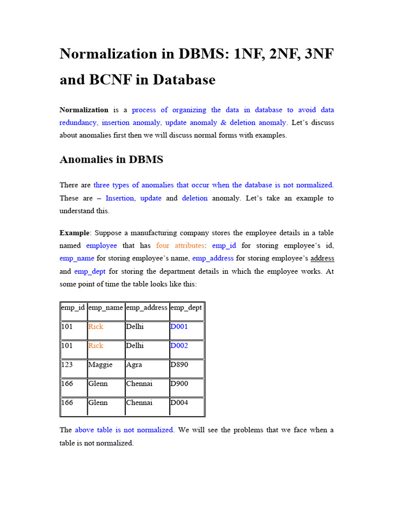 Unit 4 Normalization And Denormalization Pdf Cybernetics