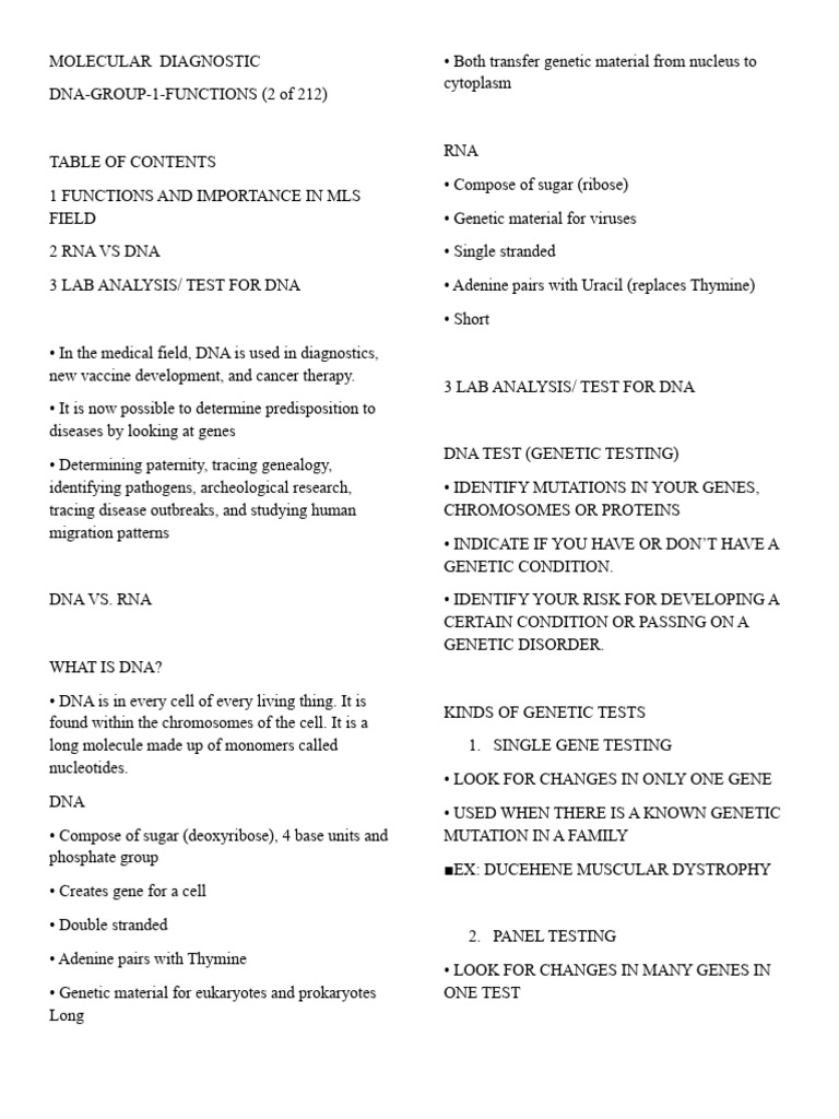 Molec Prelim | PDF | Rna | Dna