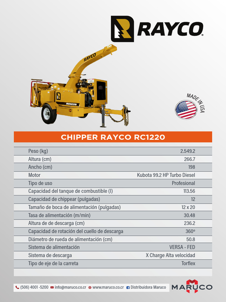 Chipper Rayco RC1220: Especificaciones Clave | PDF | Tecnología