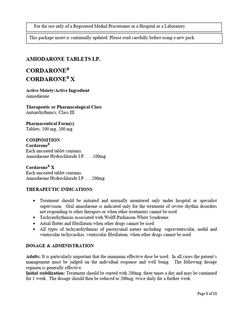 Cordarone® and Cordarone® X Tablets - PI | PDF | Cytochrome P450 ...
