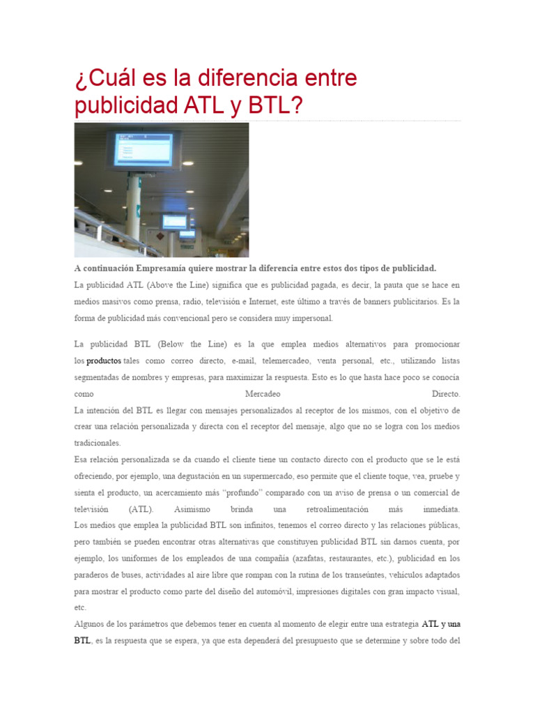 Cuál Es La Diferencia Entre Publicidad ATL y BTL | PDF