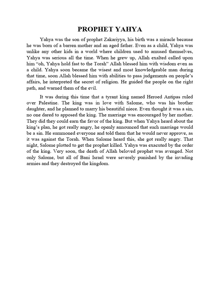 Prophet Yahya Download Free Pdf Religious Belief And Doctrine