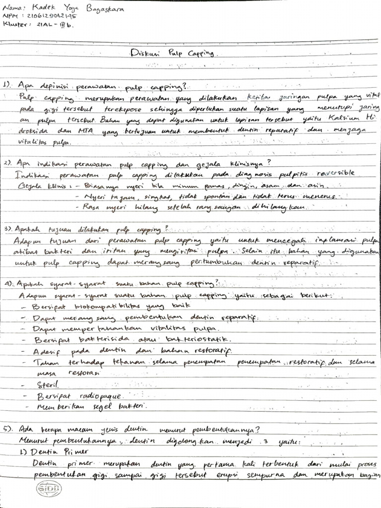 Diskusi Pulp Capping_Kadek Yoga Bagaskara_2106129012145 | PDF