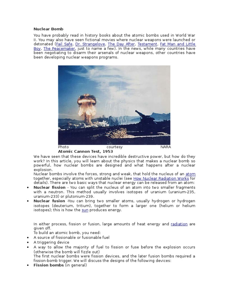 Nuclear Bomb | PDF | Nuclear Fission | Nuclear Weapons