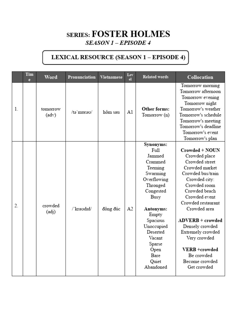 Lexical Resource: Foster Holmes S1E4 | PDF | Employment