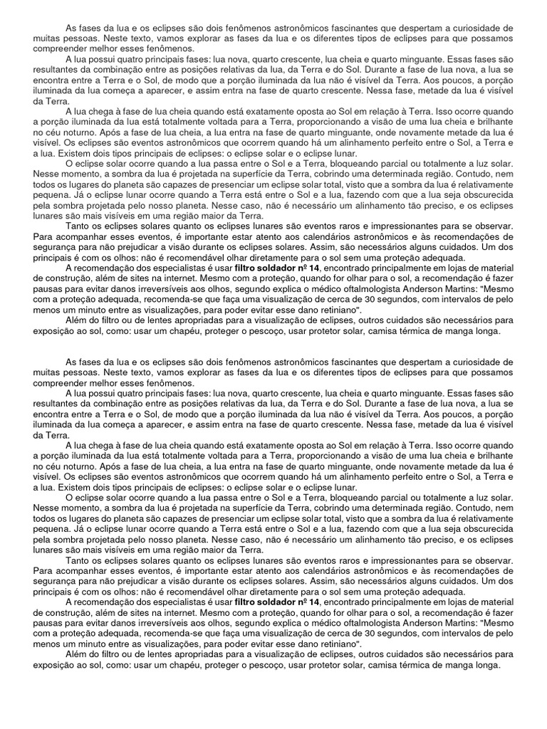 Trabalho de Ciências 4º Bimestre | PDF | Lua | Eclipse