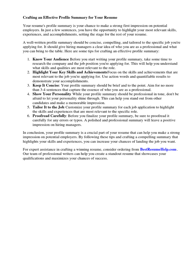 Profile Summary For Resume | PDF | Résumé | Sales