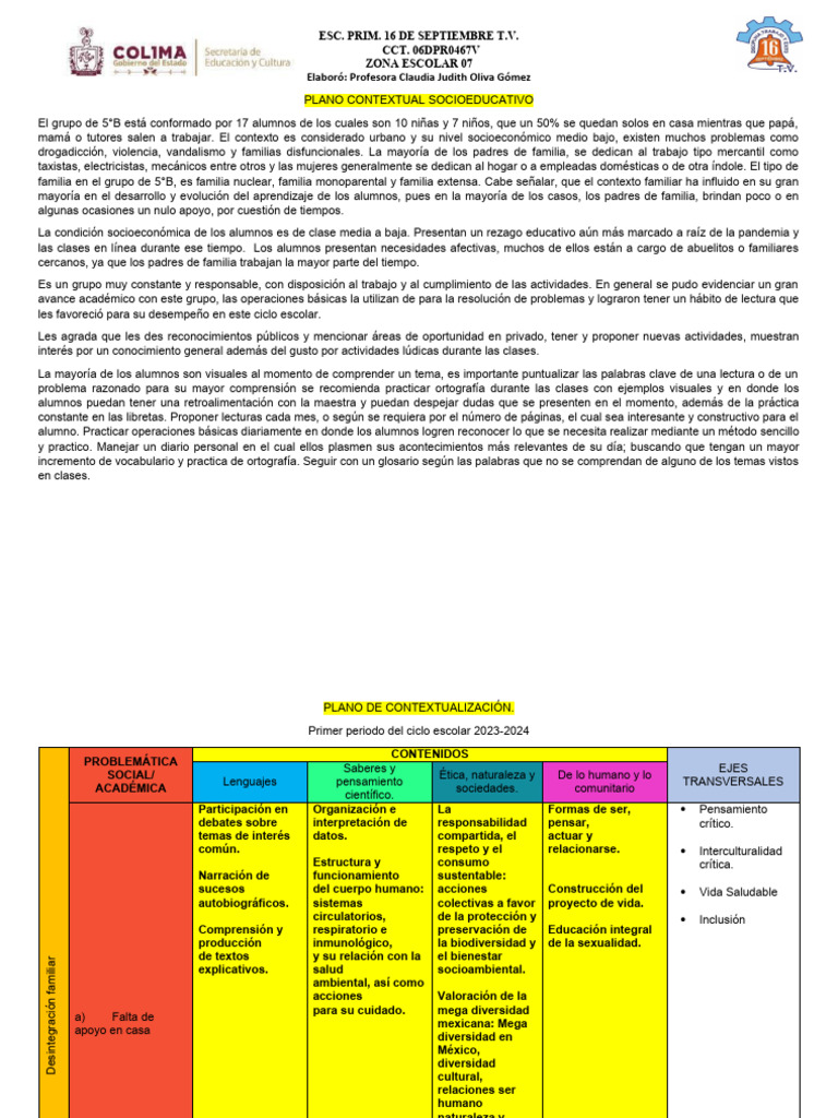 Contexto Socioeducativo 5°B 2023-2024 | PDF | Abuso infantil | Biodiversidad