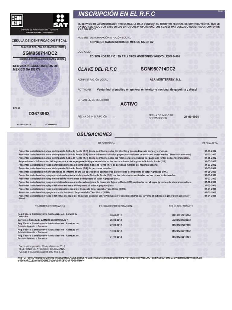 RFC de Oxxogas | PDF | Impuesto sobre la renta | Impuestos