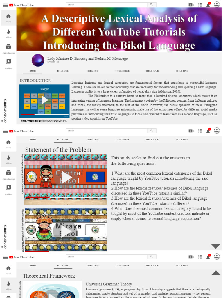 A Descriptive Lexical Analysis of Different YouTube Tutorials Introducing The Bikol Language ...