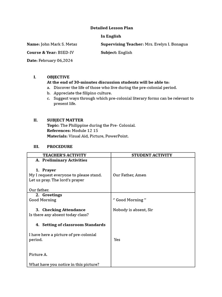 Detailed Lesson Plan | PDF