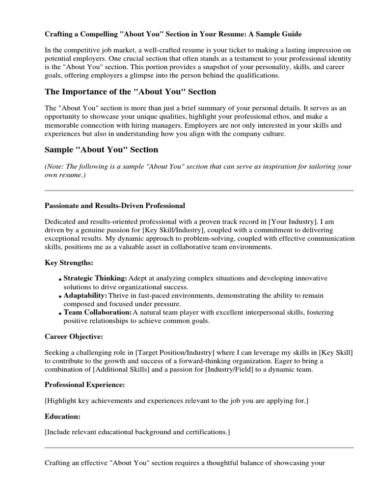 About You in Resume Sample | PDF | Résumé | Experience