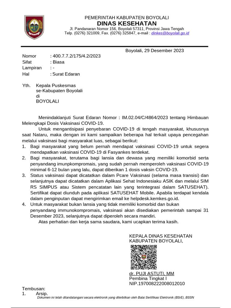 Surat Edaran Melengkapi Dosis Vaksinasi COVID-19 | PDF