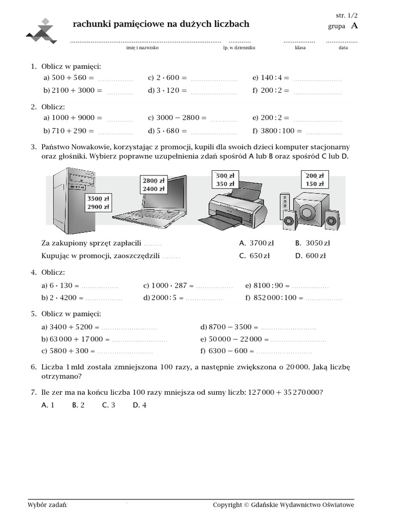 2.rachunki Pamięciowe Na Dużych Liczbach | PDF