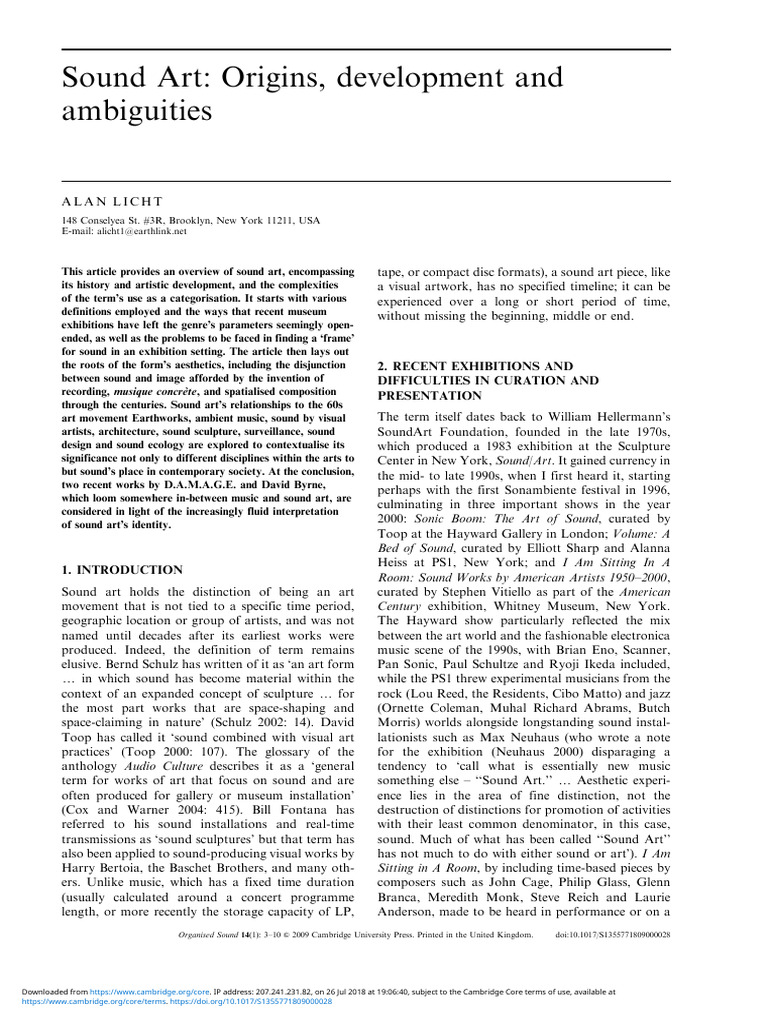 Licht - Div Class Title Sound Art Origins Development and Ambiguities ...