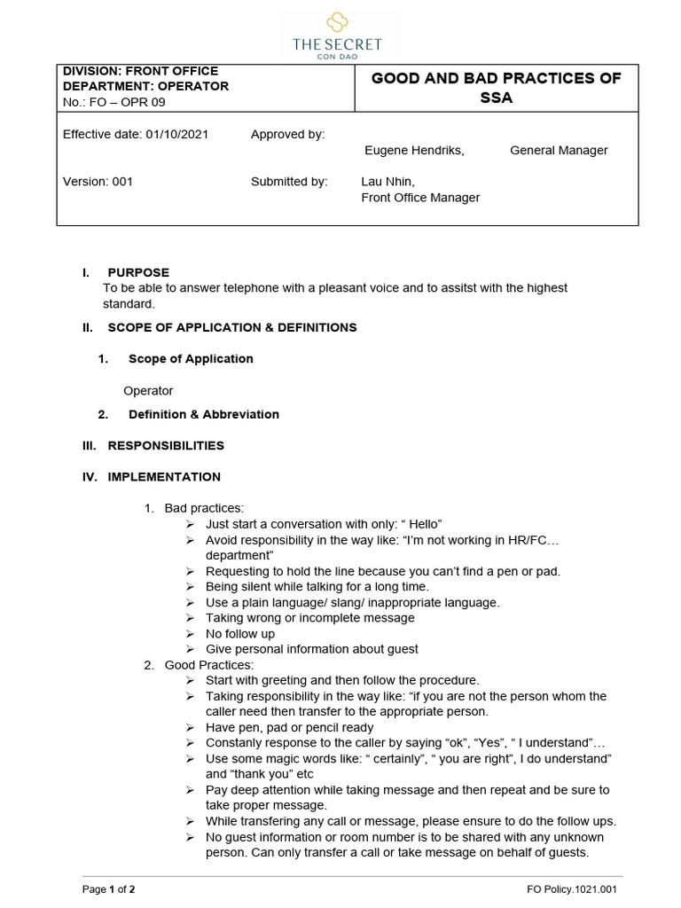 TSCD - Pp-Fo - Opr10 - Good and Bad Practices of Ssa | PDF