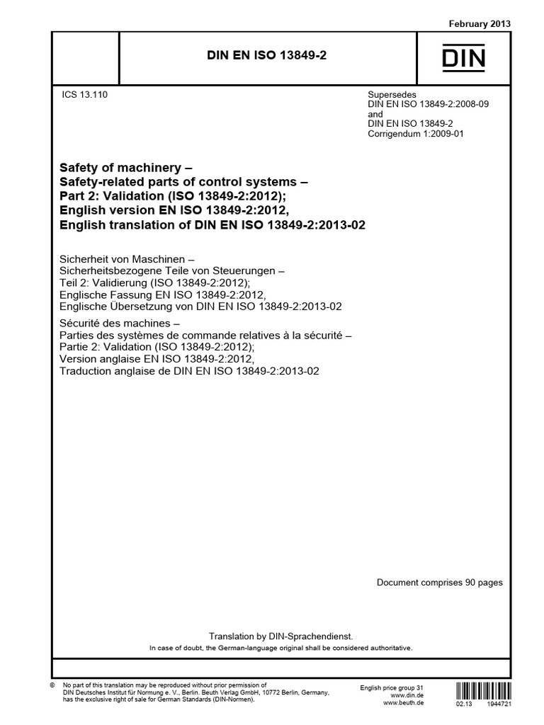Din en Iso 13849 2 2013 | PDF | Verification And Validation | Systems Engineering
