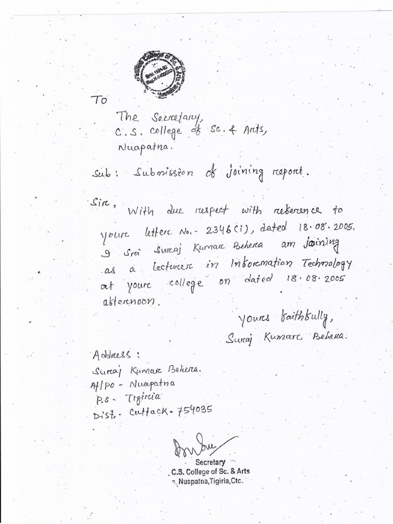 Joining Letter | PDF