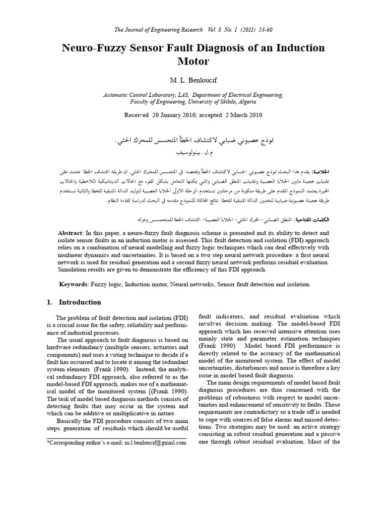 Neuro Fuzzy Sensor Fault Diagnosis Of An Induction Motor Pdf Computer Engineering Vehicles