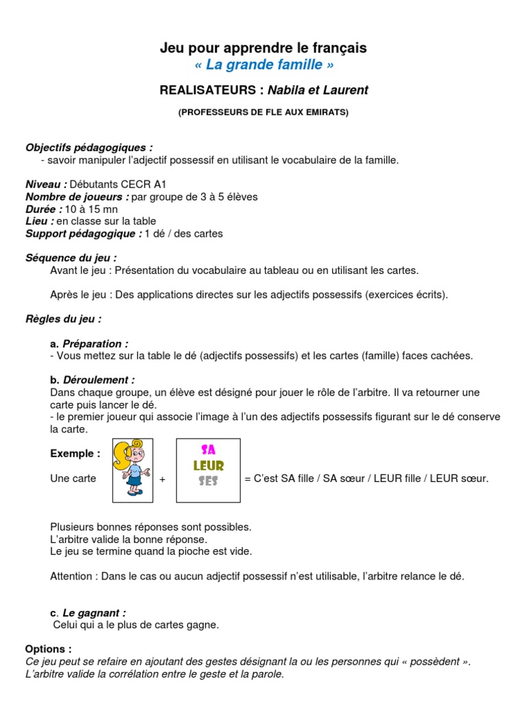 Jeu Adjectifs Possessifs 1 | PDF