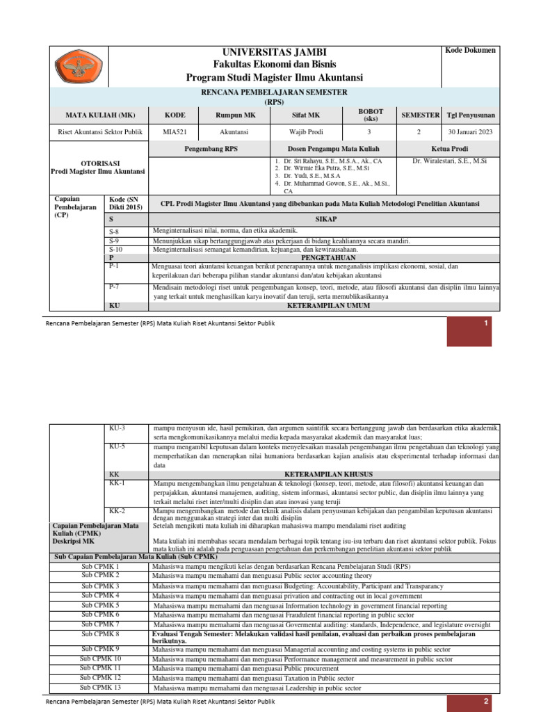 RPS - Riset Akuntansi Sektor Publik | PDF