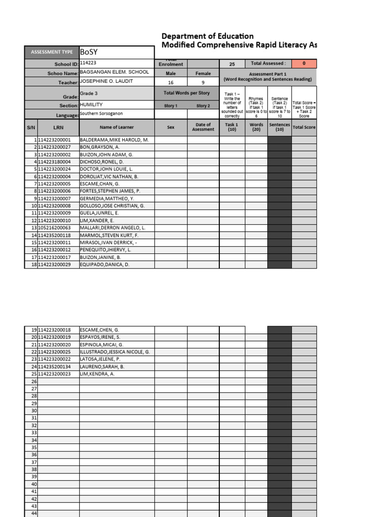 ModifiedCRLA G3 Scoresheet v1 | PDF | Literacy | Cognition