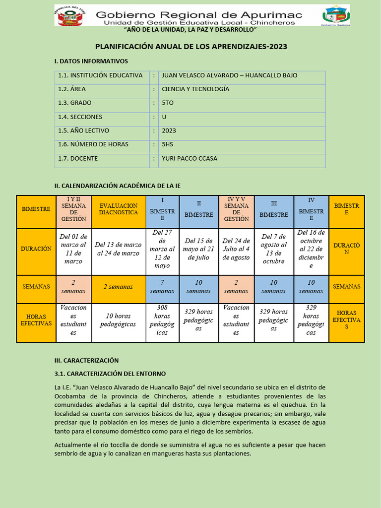 Planificacion de Los Aprendizajes 2023 5to | PDF | Hipótesis | Evaluación