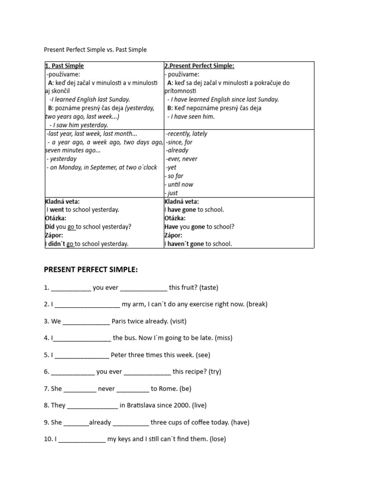 Present Perfect Simple Vs Past Simple | PDF