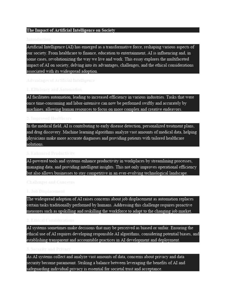 The Impact of Artificial Intelligence On Society | PDF | Artificial ...